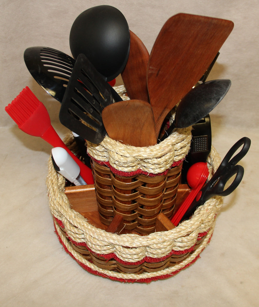 Double Utensil Lazy Susan Basket-Shabby Chic Collection – Foxcreek Baskets