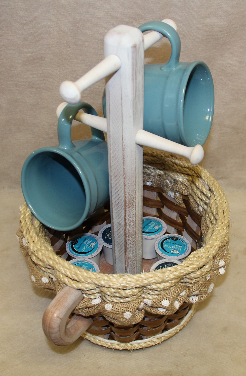Coffee Mug Basket--Shabby Chic Collection w/ribbon – Foxcreek Baskets