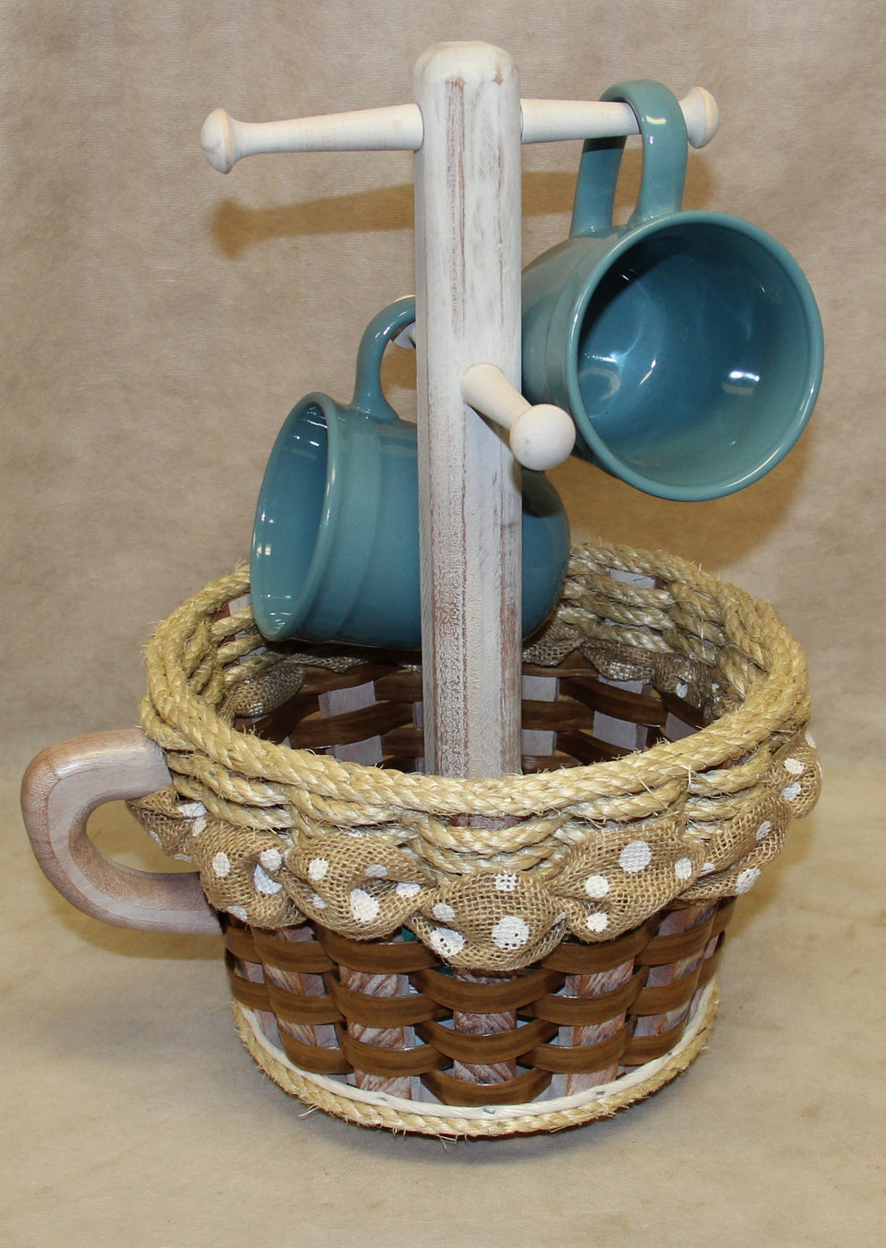 Coffee Mug Basket--Shabby Chic Collection w/ribbon – Foxcreek Baskets