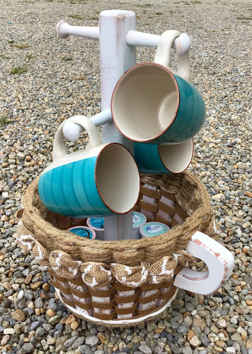 Coffee Mug Basket--Shabby Chic Collection w/ribbon – Foxcreek Baskets