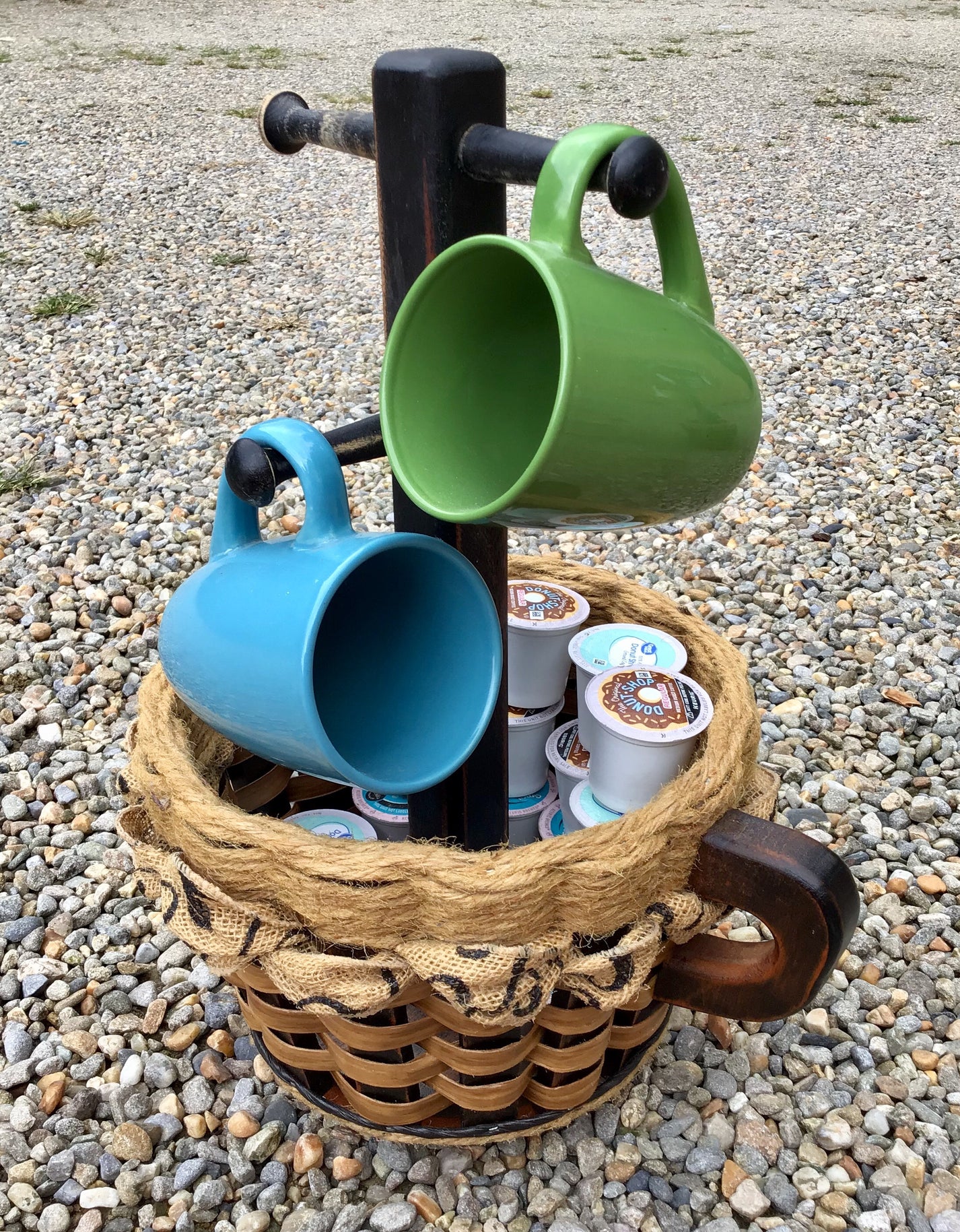 Coffee Mug Basket--Shabby Chic Collection w/ribbon – Foxcreek Baskets